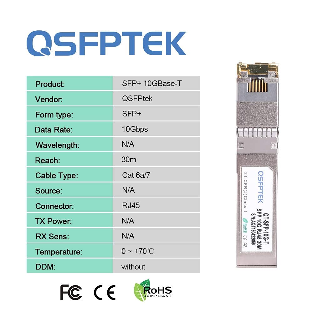 2Pack 10GBASE-T SFP+ Module, 10G SFP+ to RJ45 Copper, 10gbe SFP Ethernet Optical Mini-GBIC Transceiver for Cisco SFP-10G-T-S, Ubiquiti UF-RJ45-10G, Netgear, Mikrotik, Supermicro, Fortinet, CAT6A/CAT7