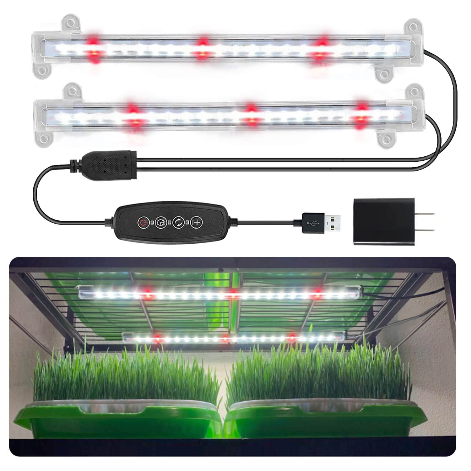 2022 Newest Plant Grow Light Strips 6000K White & Red Full Spectrum for Indoor Plants with Auto ON/Off Timer, 10''inch Sunlike Grow Lamp for Hydroponics Succulent