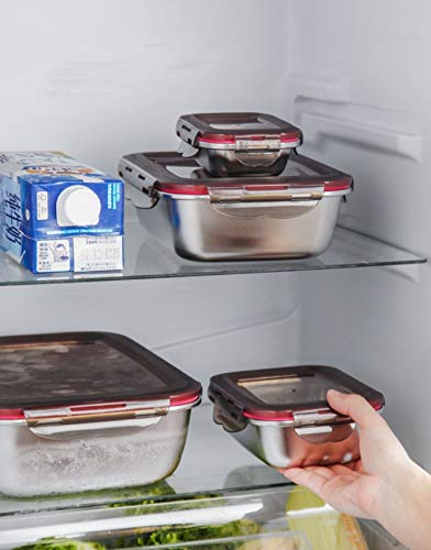 3 Pieces Stainless Steel Food Storage Container with Lids Airtight Metal Food Containers Stackable Meal Prep Leftover Containers for Freezer Fridge Oven Dishwasher Safe 600ml/1500ml/2900ml