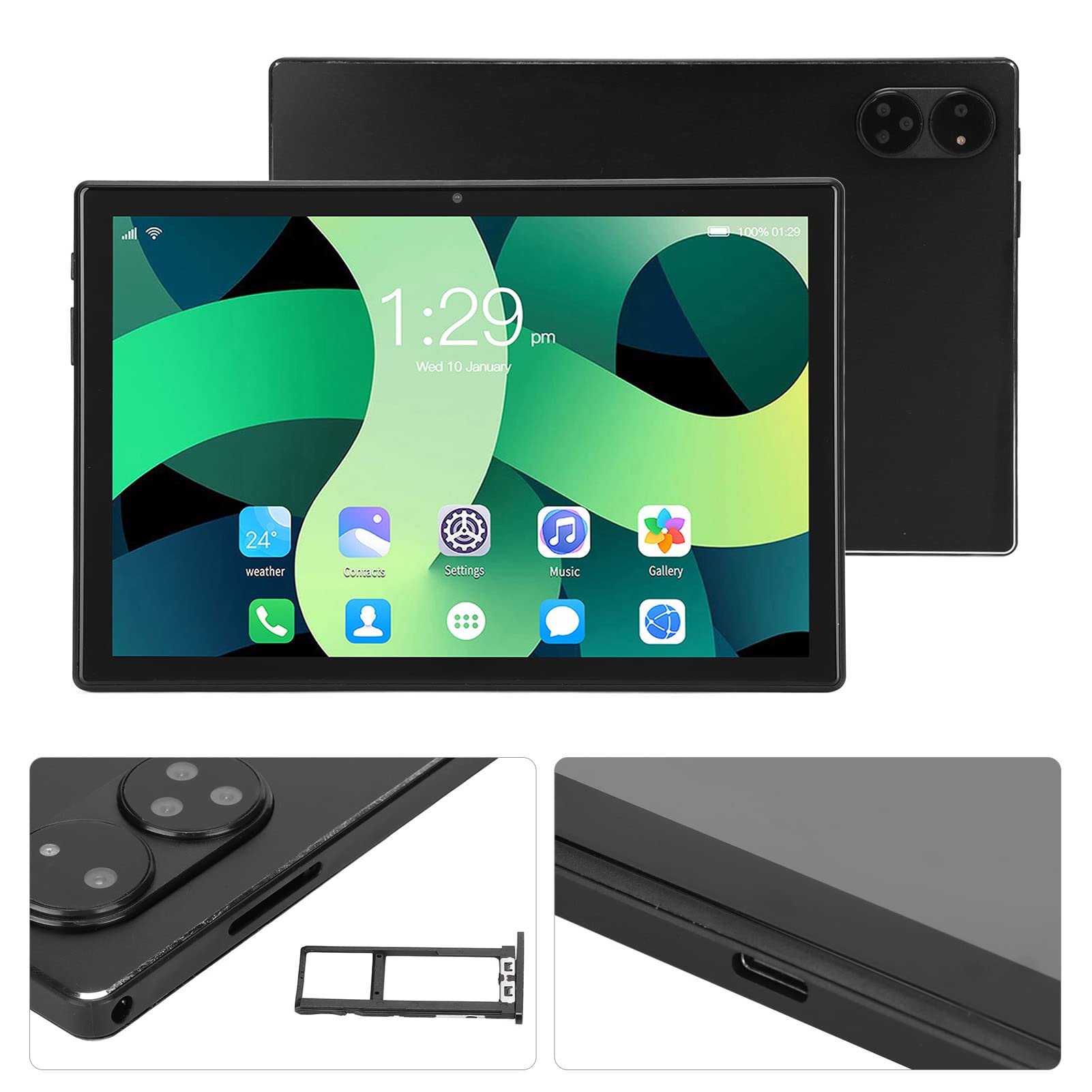 10.1 Inch Tablet, 4G Calling Tablet 100-240V Dual Card Slots 8000mAh Octa Core 6GB RAM 128GB ROM 1960x1080 IPS Support 4G Call 12.0 (US Plug)