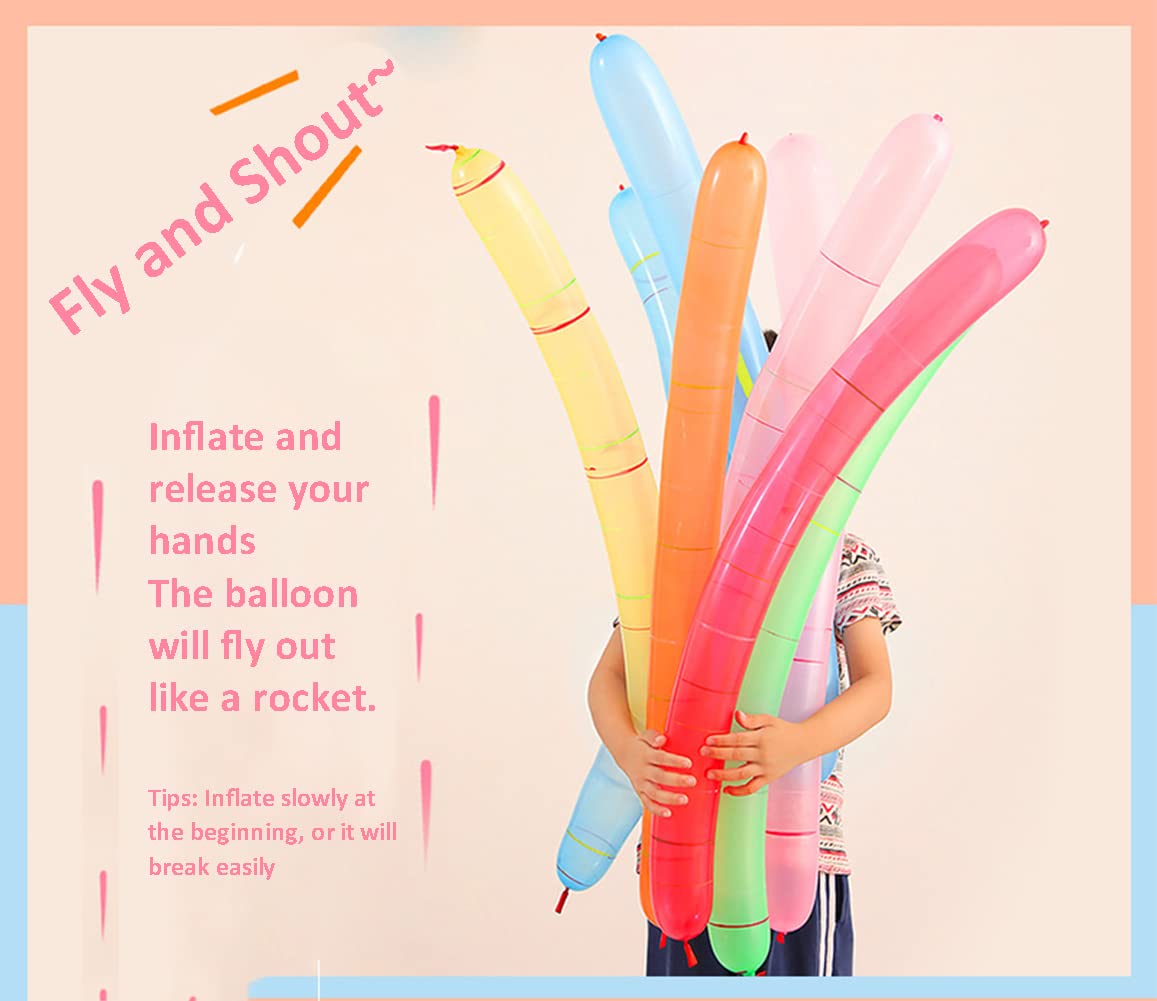 100 Pack Rocket Balloons, Flying Balloon w/Whistling Noise, Screaming Balloon Rocket to the Sky for Parties