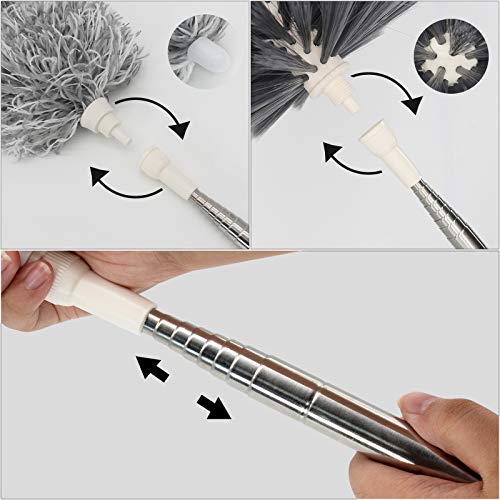 Abealv Telescoping Microfiber Duster Extendable Cobweb Duster, High Ceiling Stainless Steel Long Dusters,Scratch-Resistant Bendable Duster, 100 inches Extension Pole Cleaning Tools (Dark Gray)