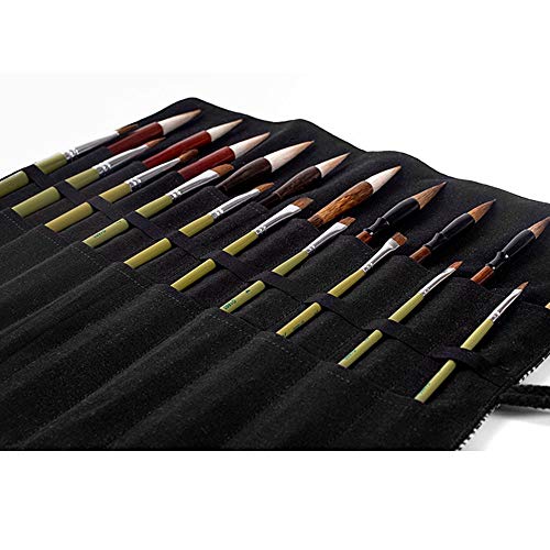 20 Slots Artist Paint Brush Roll Up Bag Holder Canvas Pouch Makeup Case Organizer Rollup Protection(Without Brushes) (Golden spray)