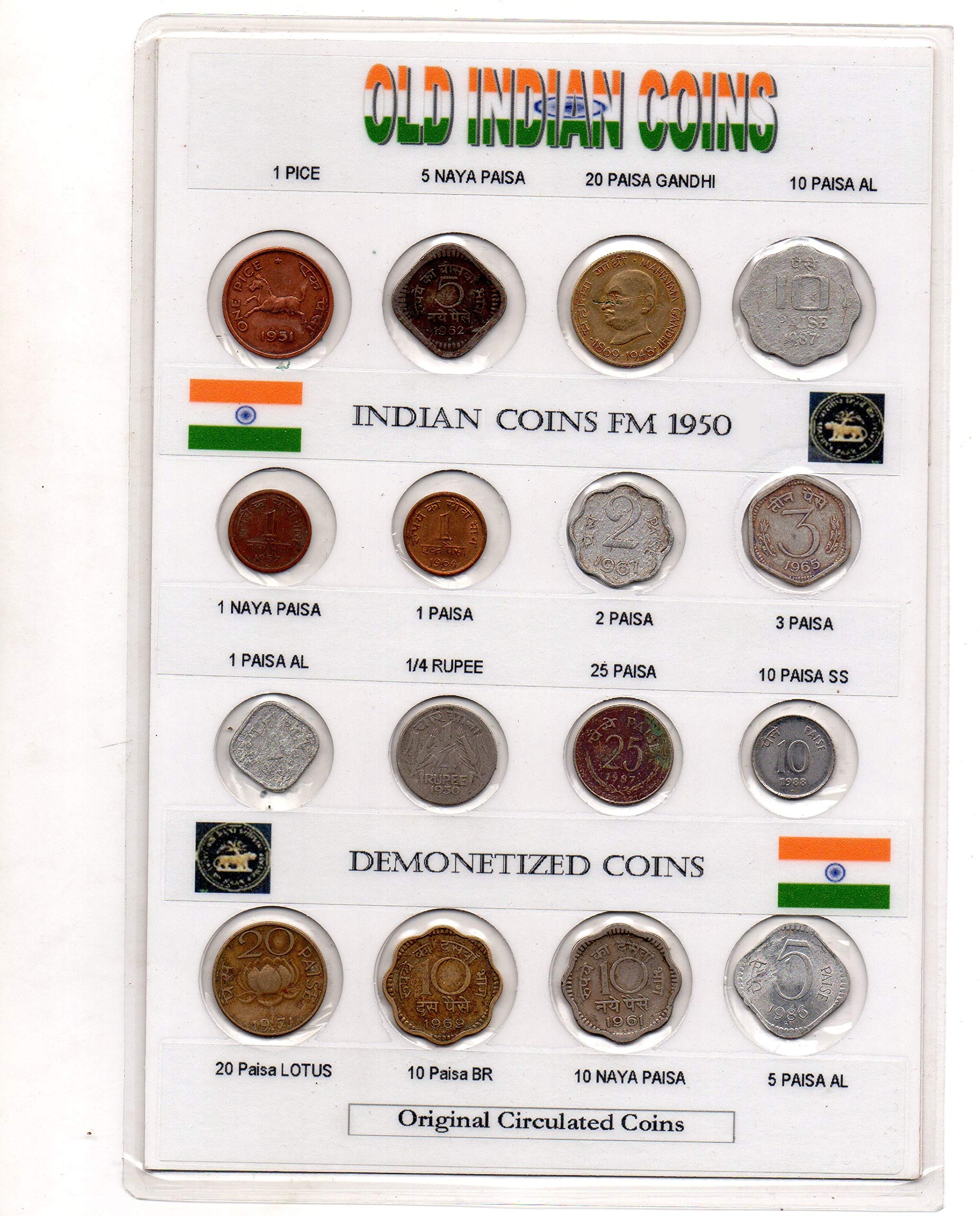 100 Different Republic India Definitive Stamps + 16 Pcs Different Old Indian Coins Superb Pack - Paise, Rupee, Gandhi Commemorative (1950-90) - Rare Historical Collectibles Set