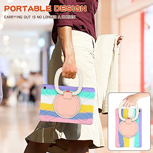 KENOBEE All-New Fire HD 10 & Fire HD 10 Plus Tablet (10.1", 11th Generation, 2021) Case, 360 Rotating Stand Multi-Functional Grip Rugged Heavy Duty Shockproof Protective Kickstand Cover,Rainbow Pink