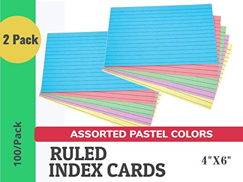 1InTheOffice Ruled 4" x 6" Index Cards, Assorted Pastel, 200/Pack