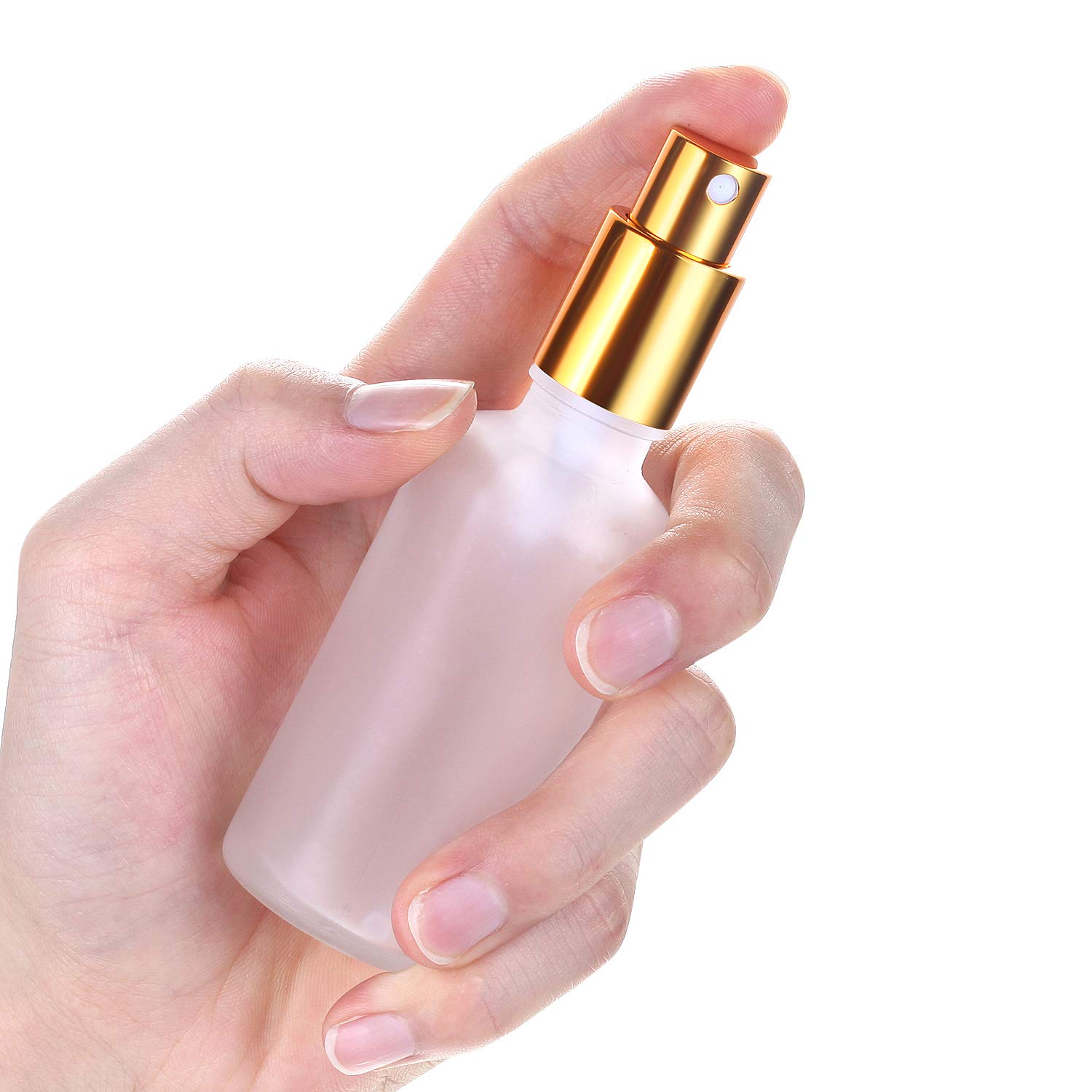 12 Pack 1.7 Oz Frosted Glass Spray Bottles with Fine Mist Atomizer &Golden Pump Cap,Empty Travel Size Perfume Liquid Containers for Essential Oils-Stickers,Pipette&Funnel included (Pack of 12)