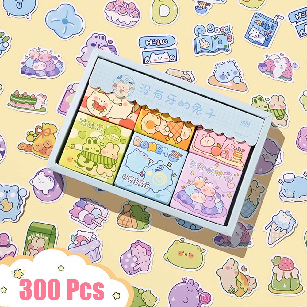 300PCS Cute Cartoon Rabbit Stickers Set - Kawaii Animal Sticker Pack 6 Themes Decals for Kids,Craft,School,Diary Album Notebooks Cards Envelopes Laptop Calendars Planners