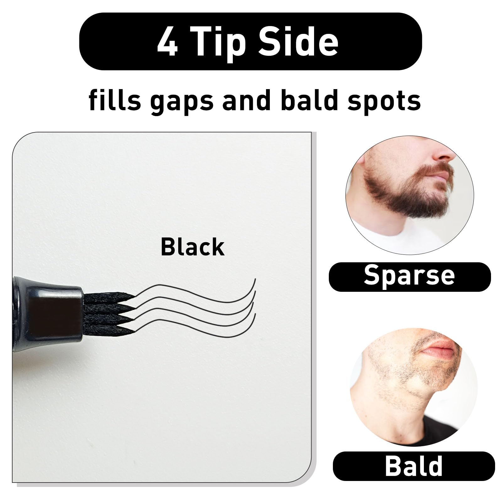 2PCS Beard Pencil Filler for Men - Sweat Proof, Water Resistance, Long Lasting & Natural Finish barber Pencil, Mustache Repair Shape(BLACK)