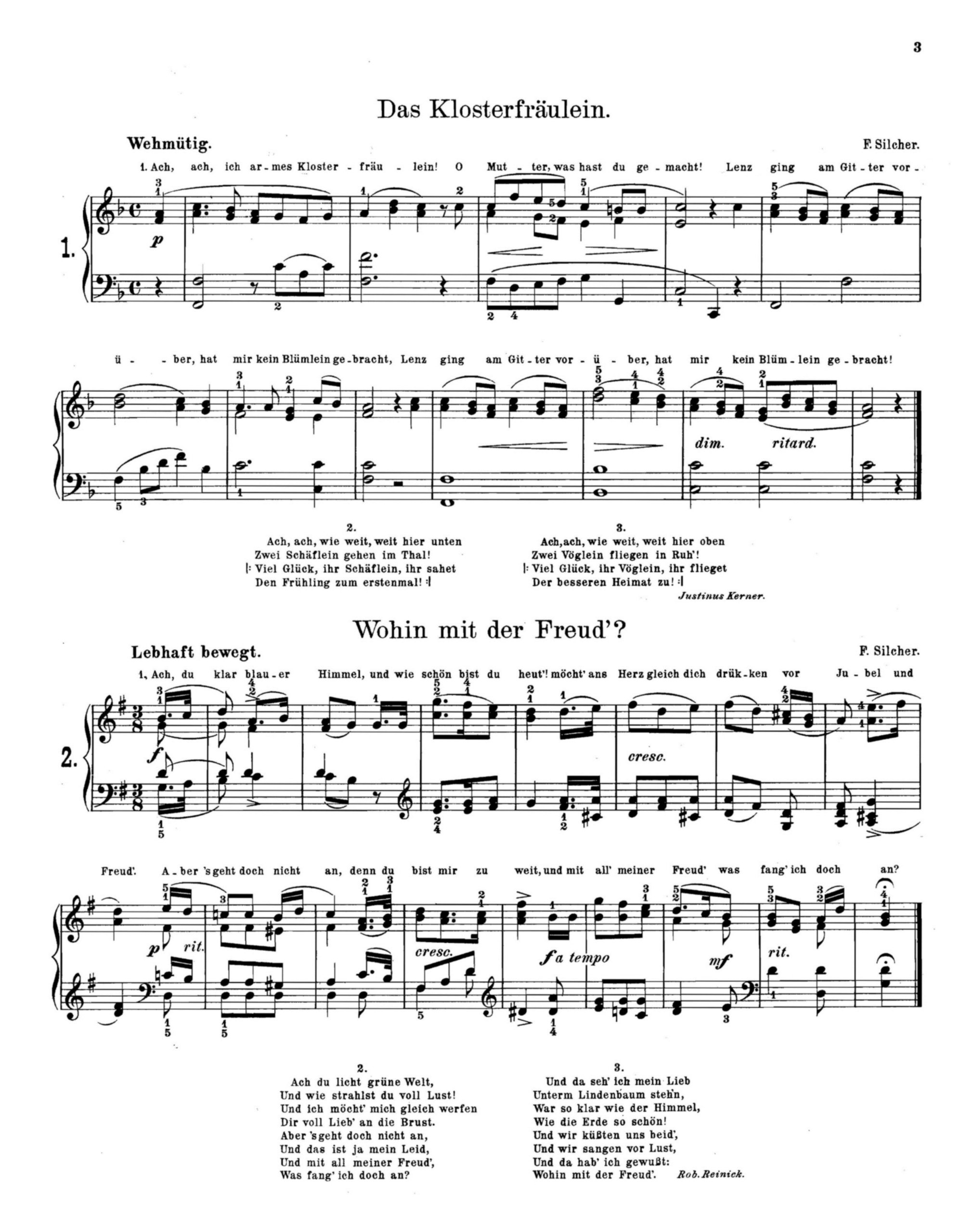 100 Volkslieder. Friedrich Silcher. Pianoforte (Piano Score) Nr 805 (B. Wolfe) [ Student Loose Leaf Facsimile Edition in German]