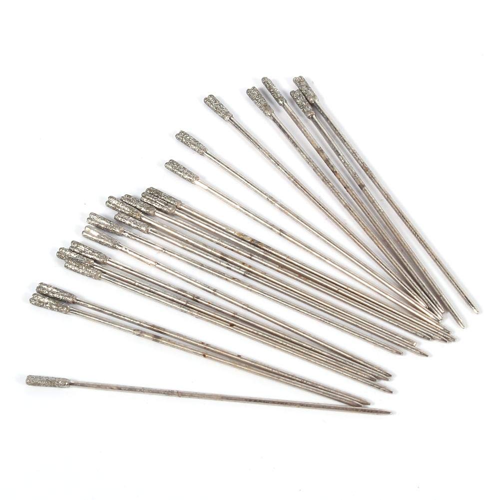 20pcs 1mm Lapidary Drill Bits, Diamond Coated Drill Bits Hole Saw Drill Solid Bits Set Needle Accessories for Jewelry, Ceramic, Jade, Agate, Glass Silver