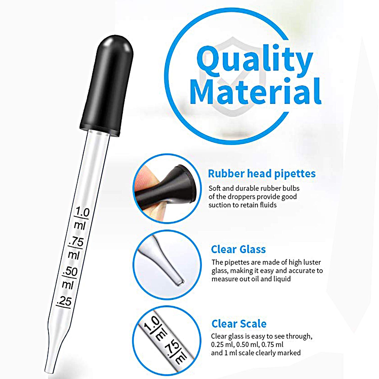 20pcs 1ml Glass Dropper,Essential Oil Dropper Pipette, Straight-Tip Calibrated Glass Medicine Dropper.