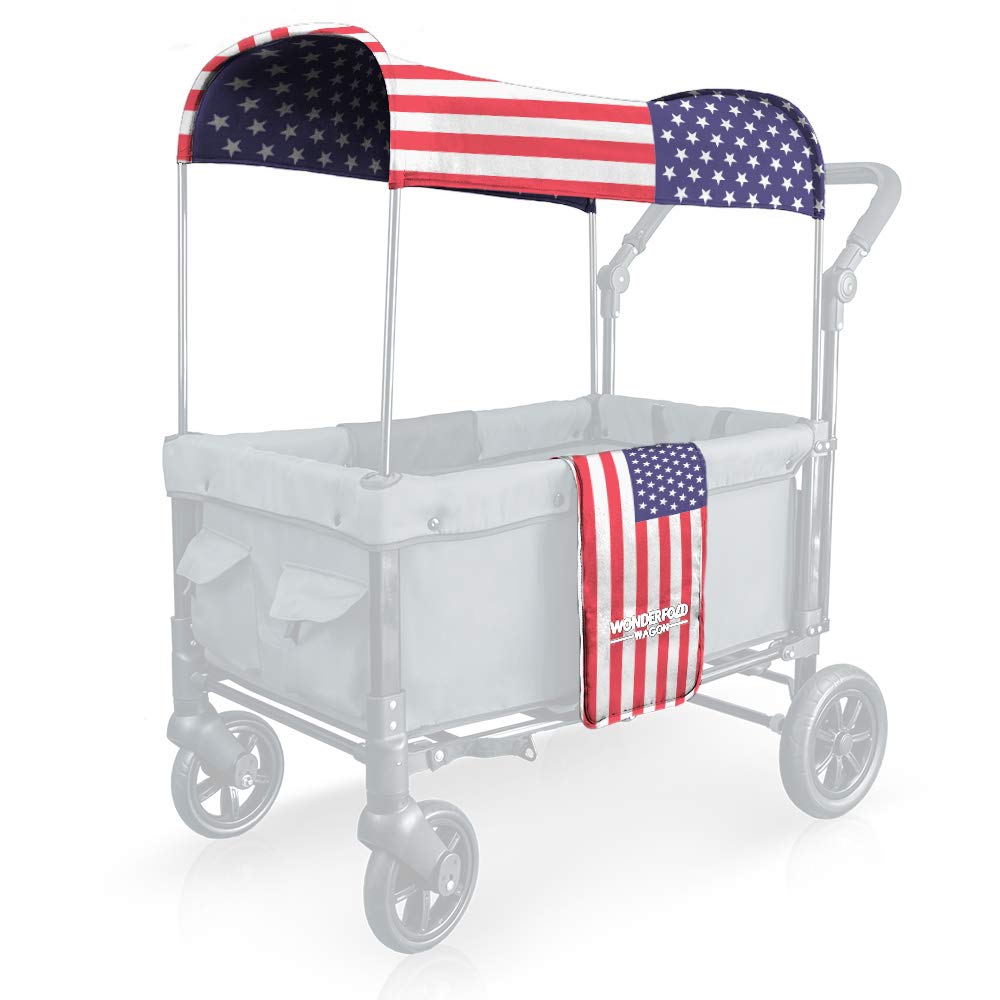 WONDERFOLD Add-on Canopy Fabric with UV Protection for W-Series Stroller Wagon (Double Sided W2/W1 Canopy, USA Flag Print with One Pouch)