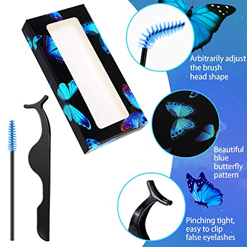 160 Pieces False Eyelash Kit, Include 30 Empty False Eyelash Storage Box, 30 Eyelash Tweezers Applicator Tool,100 Eyelash Brush Mascara Wands (Black Butterfly)