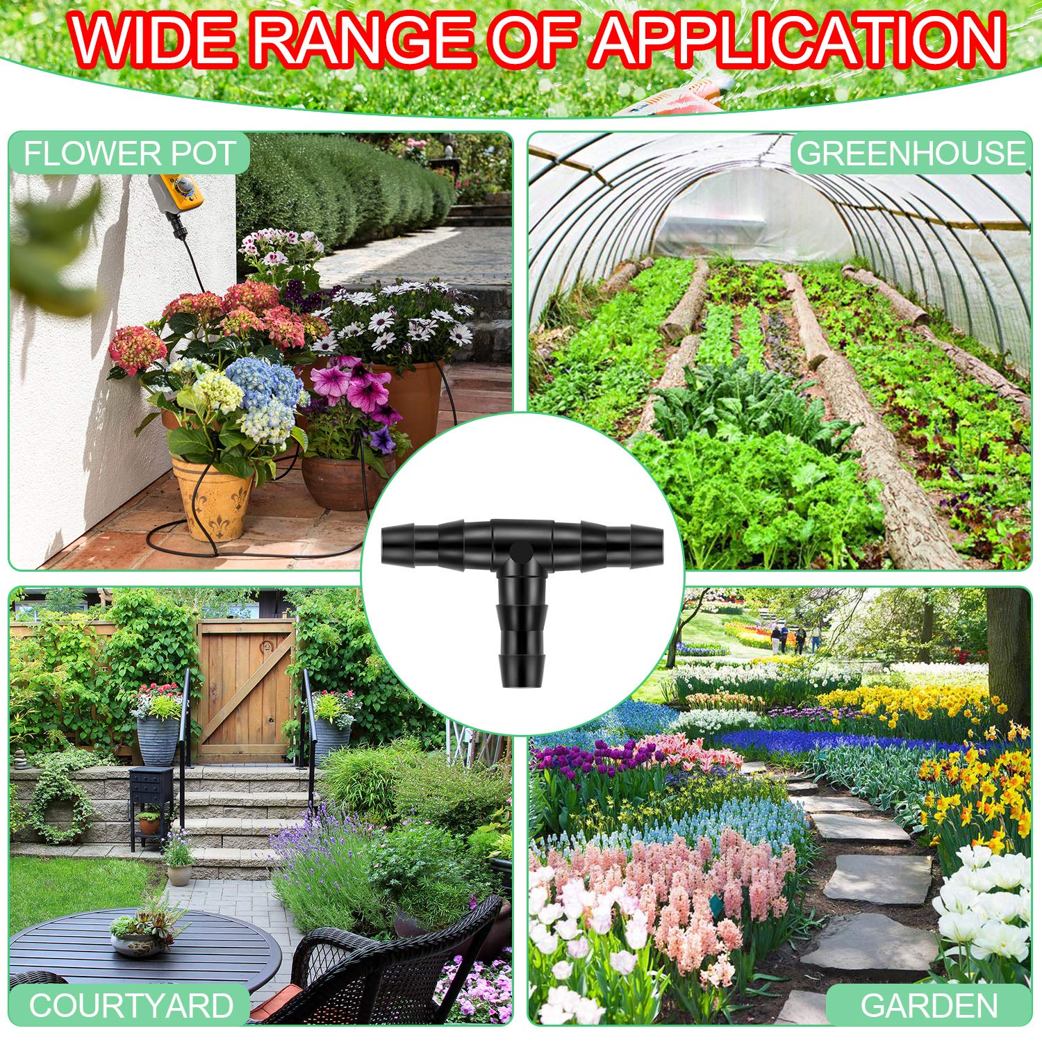 200 Pieces Irrigation Fittings Kit, Drip Irrigation Barbed Connectors for 1/4 Inch Water Hose Connectors, 80 Straight Barbs 60 Tees 20 Elbows 20 End Plug 20 4-Way Coupling for Garden Lawn Drip Systems