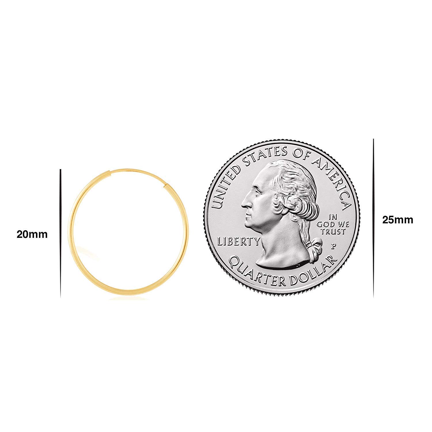 14k Solid Gold Endless Hoop Earrings Sizes 10mm - 20mm, 14k Gold Thin Hoop Earrings, Cartilage Earrings, Helix Earring, Nose Hoop, Tragus Earring, 100% Real 14k Gold (20mm)