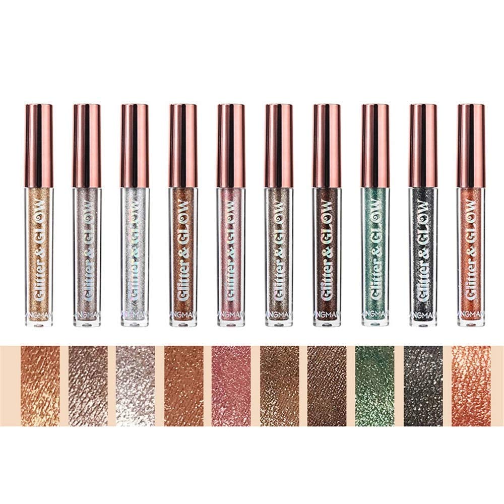10 Colors Dazzling Glitter Liquid Eyeshadow Metallic Shiny Shimmer Long Lasting Waterproof Highly Pigmented Glow Eye Shadow Kit Sparkle Diamond Pearlescent Eye Makeup Cosmetic