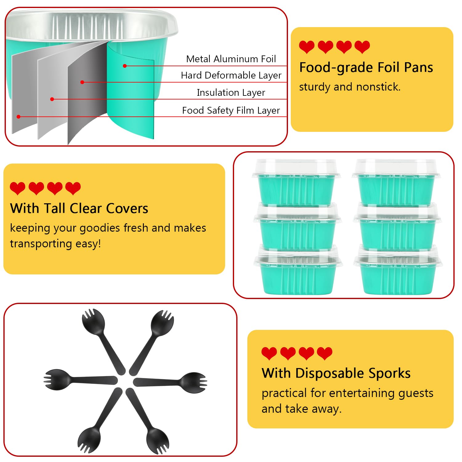 10oz Aluminum Brownie Pans 40 Pack,LNYZQUS Square 4βX4β Disposable Ramekins Cupcake Liners With Lids,Mini Cake Baking Pans,Large Muffin Tin Holders For Catering Gathering-Cyan Blue