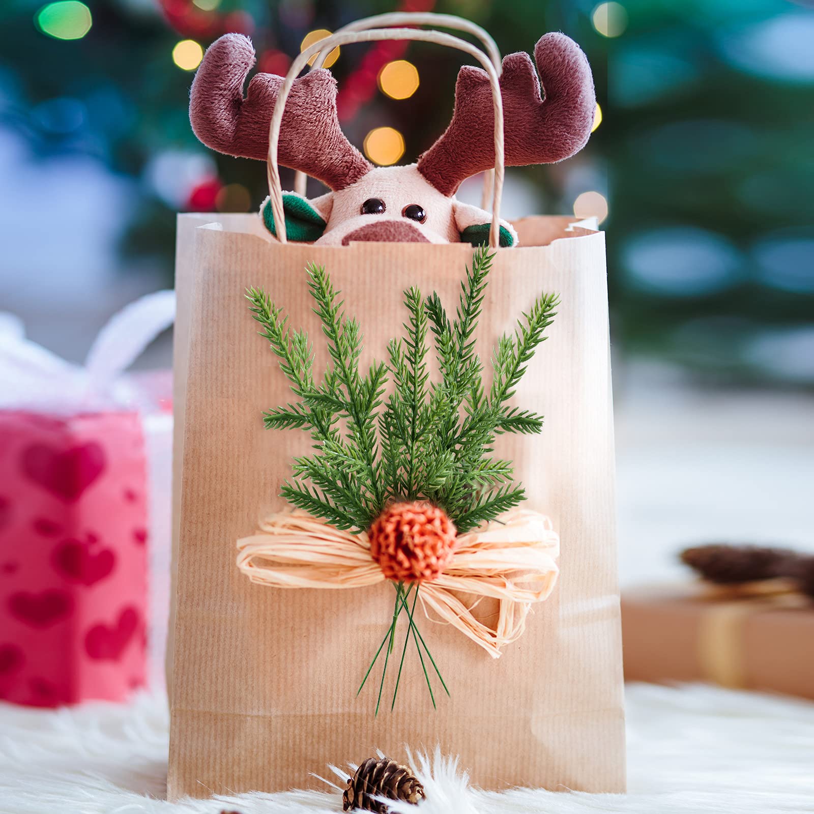 120 Pcs Christmas Artificial Pine Needles Branches 6.7 x 1.6 Inches Fake Pine Branches Greenery Garland Christmas Tree Branches Green Leaves Needle for DIY Crafts Christmas Wreaths Home Garden Decor