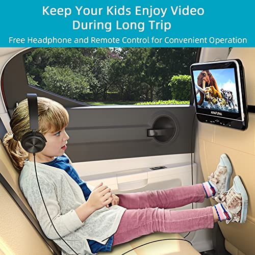 10.1" Car DVD Player with Headrest Mount, ARAFUNA Headrest DVD Player with Headphone, HDMI Input, 1080P Video Support, Clamshell Design & Bottom Speakers, AV in/Out, USB/SD, Regions Free, Last Memory