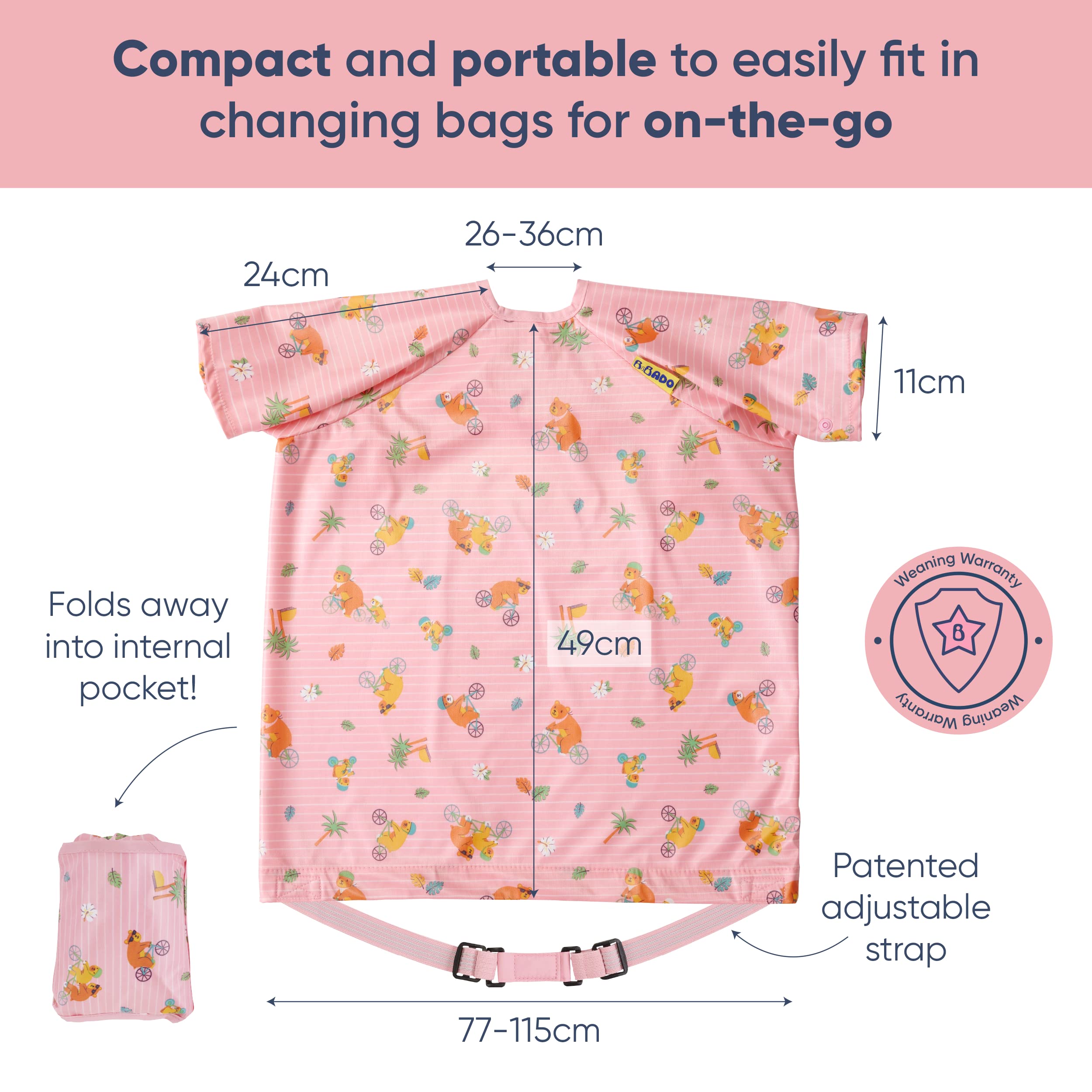 BIBaDO - Short Sleeve Baby Bibs - Babies & Toddlers 6-36 Months - Coverall Baby Led Weaning Bib - Easy Wipe, Soft, Waterproof