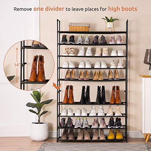 Apicizon 10 Tiers Shoe Rack, 50 Pairs Shoe Storage Organizer, Non-Woven Fabric Metal Shoe Shelf Tower, Shoe Rack Organizer for Closet/Entryway/Garage, Black