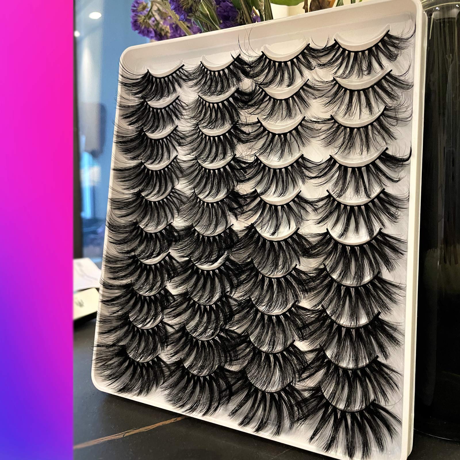 3D Mink lashes Fluffy,25mm Fake Eyelashes Natural Look 4 Styles.Long Dramatic Wispy Eyelashes Bulk,6D High Volume Soft Reusable Luxurious False Eyelashes Kit
