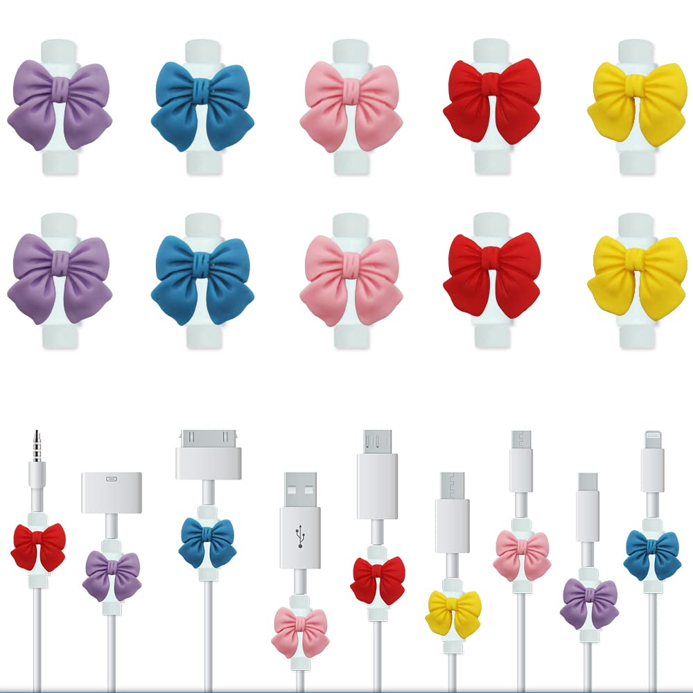 10 Sets Bowknots Cable Protector for iPhone/iPad USB Cable Charger, Small Bows Plastic Charger Cord Protector Charging Cable Saver Charger Accessories for Cellphone Tablet Data Lines (Lightning Cable)
