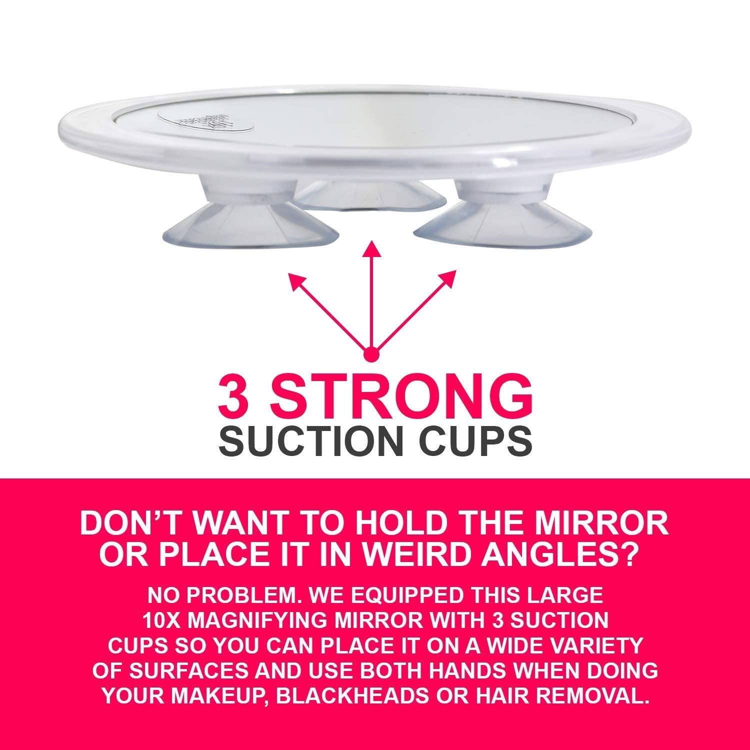 10X Magnifying Mirror with Suction Cup for Precise Eye Makeup, Blackhead/Blemish Removal – Round 6” Circle Glass with Magnifier & 3 Suction Cups
