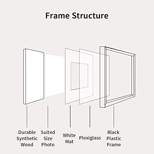 ZYUE 6x8 inch Picture Frame Made of Wood and High Definition Plexi Glass for Wall Mounting and Table Top Display Photo Frame Black