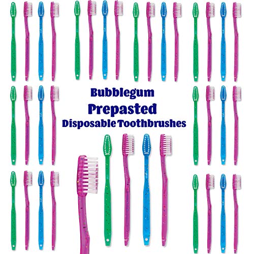 144 Kids Prepasted Toothbrushes Individually Wrapped - Bubblegum Disposable Toothbrushes - NO Water Needed, Just Start Brushing (144 Pack)