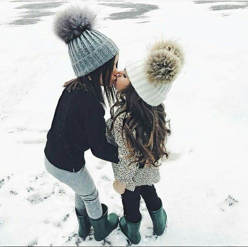 2PCS Parent-Child Hat Winter Warmer, Baby Hat/Women Hat, Mother & Baby Knit Hat Winter Warm Crochet Cap Beige