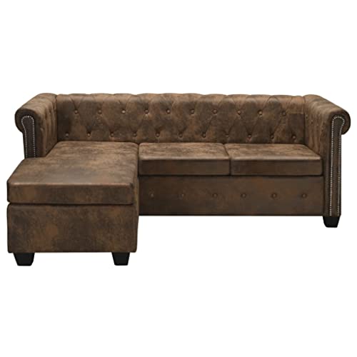 vidaXL L-Shaped Chesterfield Sofa Artificial Leather Seat Brown/Black/White