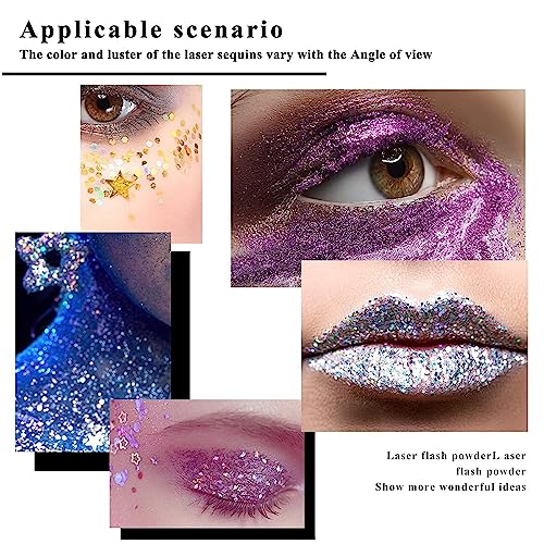 2 Colors Body Glitter Gel, Face Glitter Body Gel Sequins Shimmer Liquid Eyeshadow, Holographic Glitter Gel Festival Glitter Makeup.(03#Pink+06White)
