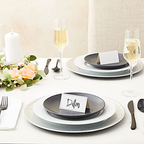 100 Pack Name Cards for Table Setting, Tent Place Cards with Silver Foil Border for Wedding, Banquets, Events, Reserved Seating Dinner Place Cards Blank (3.5 x 2 In)