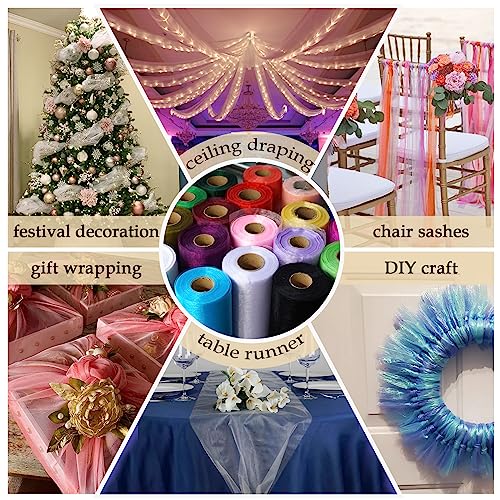 12" x 50 Yards Organza Fabric Roll, Crystal Organza Tulle Sheer Fabric for Wedding Party Backdrop Decoration Chair Sashes Table Runner Gift Wrapping DIY Crafts (Lime Green)
