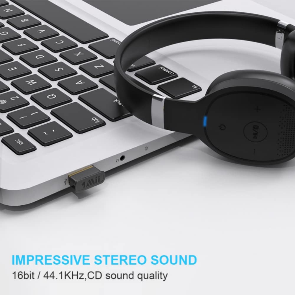1Mii Bluetooth Adapter for PC, USB Bluetooth Dongle Adapter 5.0 + EDR, for Windows10/8/7 Desktop Laptop to Bluetooth Keyboard, Mouse, Printer, Headphones, Speakers