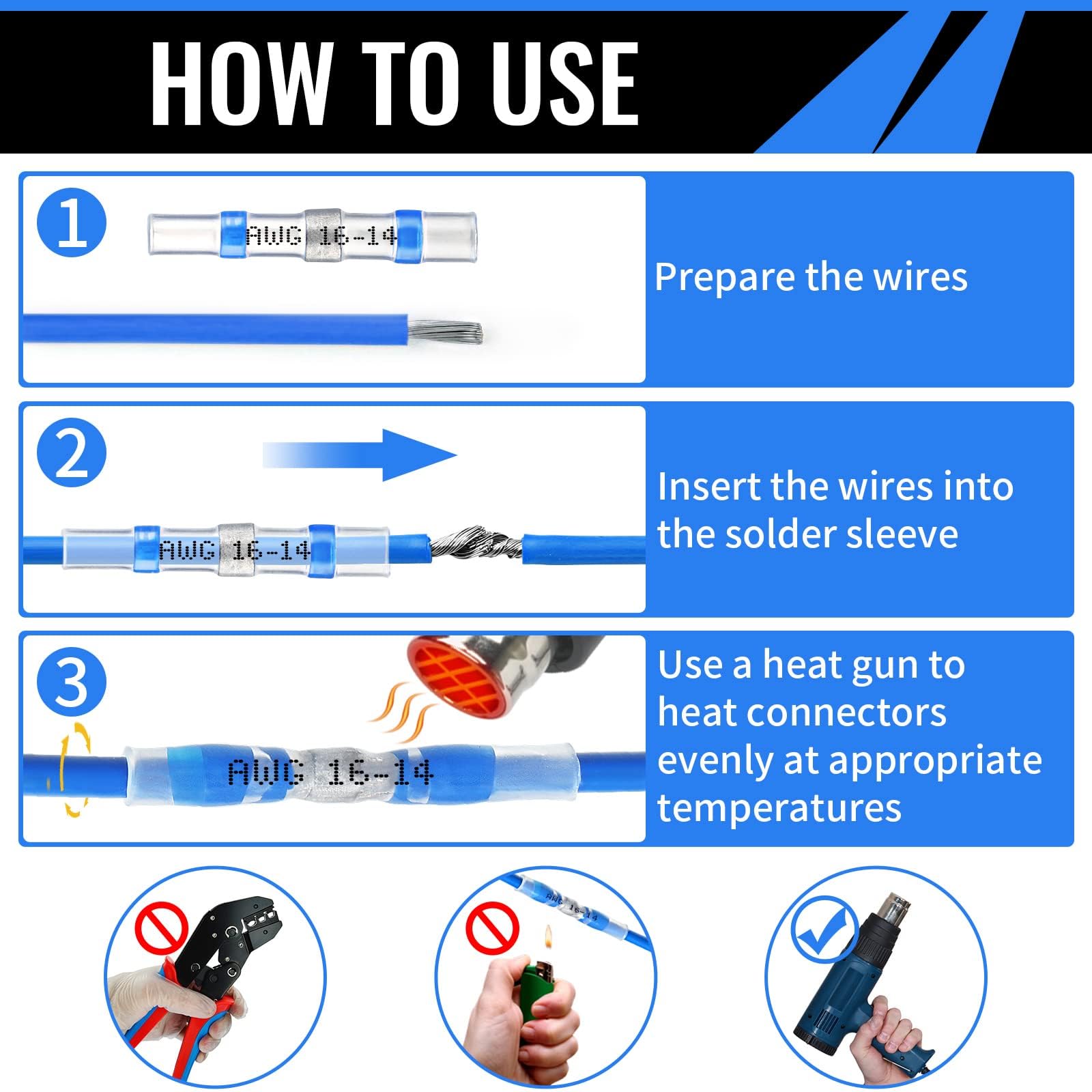120PCS Solder Seal Wire Connectors - Sopoby Heat Shrink Waterproof Butt Connector Kit Insulated Automotive Marine Electrical Wire Terminals