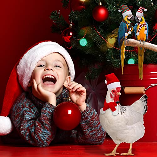 12 Pcs Christmas Pet Chicken Hat Scarf Set Mini Red Green Santa Hat Scarf Xmas Small Animal Hat with Adjustable Chin Strap for Hen Duck Hamster Guinea Pig Kitty Puppy Parrot(Stripe Style, Small)