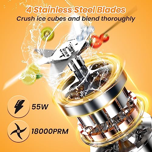 2 in 1 Portable Blender with Citrus Juicer, Blender for Shakes and Smoothies, Personal Smoothie Blender with 12 Oz Travel Cup and Lid, USB Rechargeable Mini Blender Smoothie Maker Lemon Orange Juicer