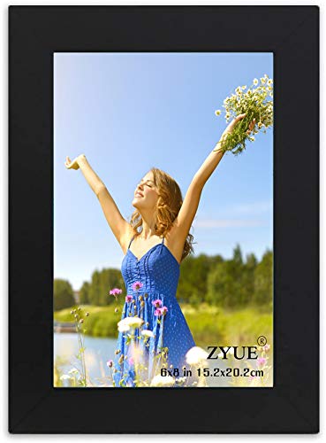 ZYUE 6x8 inch Picture Frame Made of Wood and High Definition Plexi Glass for Wall Mounting and Table Top Display Photo Frame Black