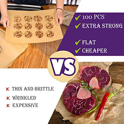 100 Pieces Parchment Paper Baking Sheets 8 x12 Inches, Precut Non-Stick Parchment Paper for Baking, Cooking, Grilling, Frying and Steaming - Unbleached, Fit for Quarter Sheet Pans
