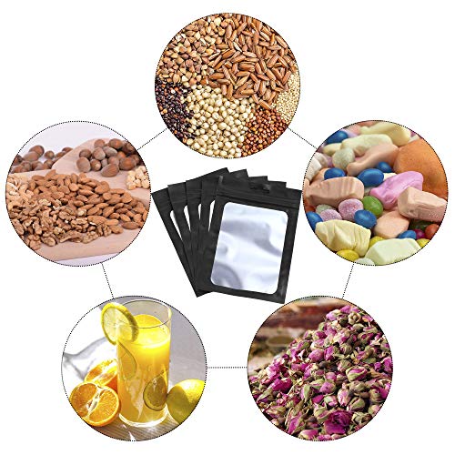100 Pieces Resealable Mylar Food Storage Bags with Clear Window Coffee Beans Packaging Pouch for Food Self Sealing Storage Supplies (Black, 3 x 4.7 Inch)