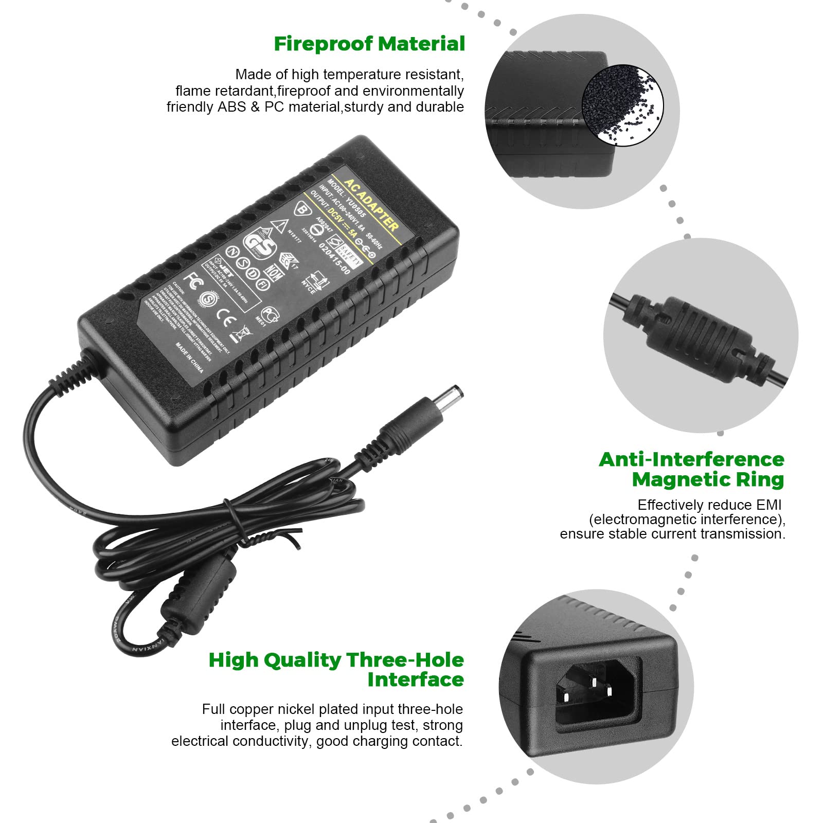 LeTaoXing 5V 5A Power Supply Adapter 5 Volt 5 Amp 25W AC 100V~240V to DC Converter Transformer LED Driver with 5.5x2.5mm DC Tip for WS2812B WS2813 LED Pixel Strip Raspberry Pi Arduino