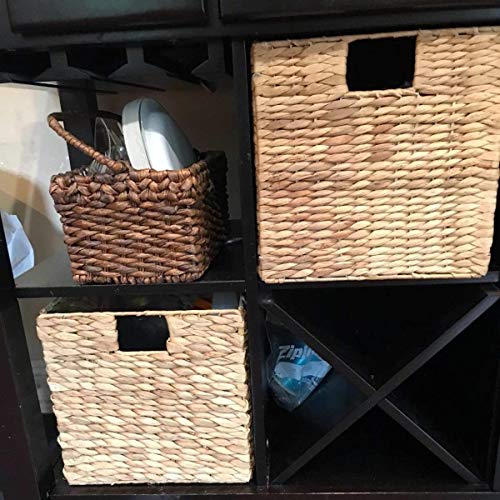 4 Decorative Hand-Woven Small Water Hyacinth Wicker Storage Basket, 13x11x11 Perfect for Shelving Units