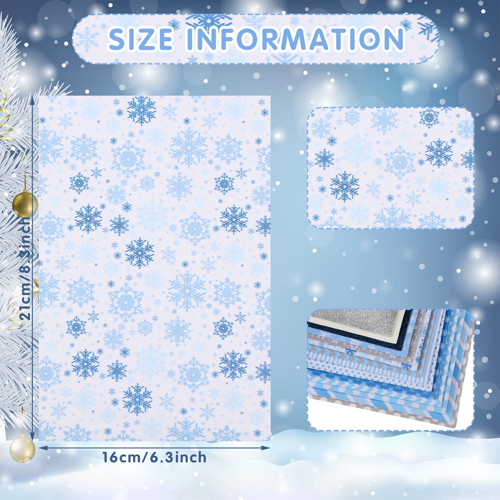 14 Pieces Christmas Winter Leather Sheets Glitter Faux Leather Fabric Snowflake Snowman Printed Leather Fabric for Bow Earring Making DIY Craft, 8.3 x 6.3 Inch (Multiple Style)