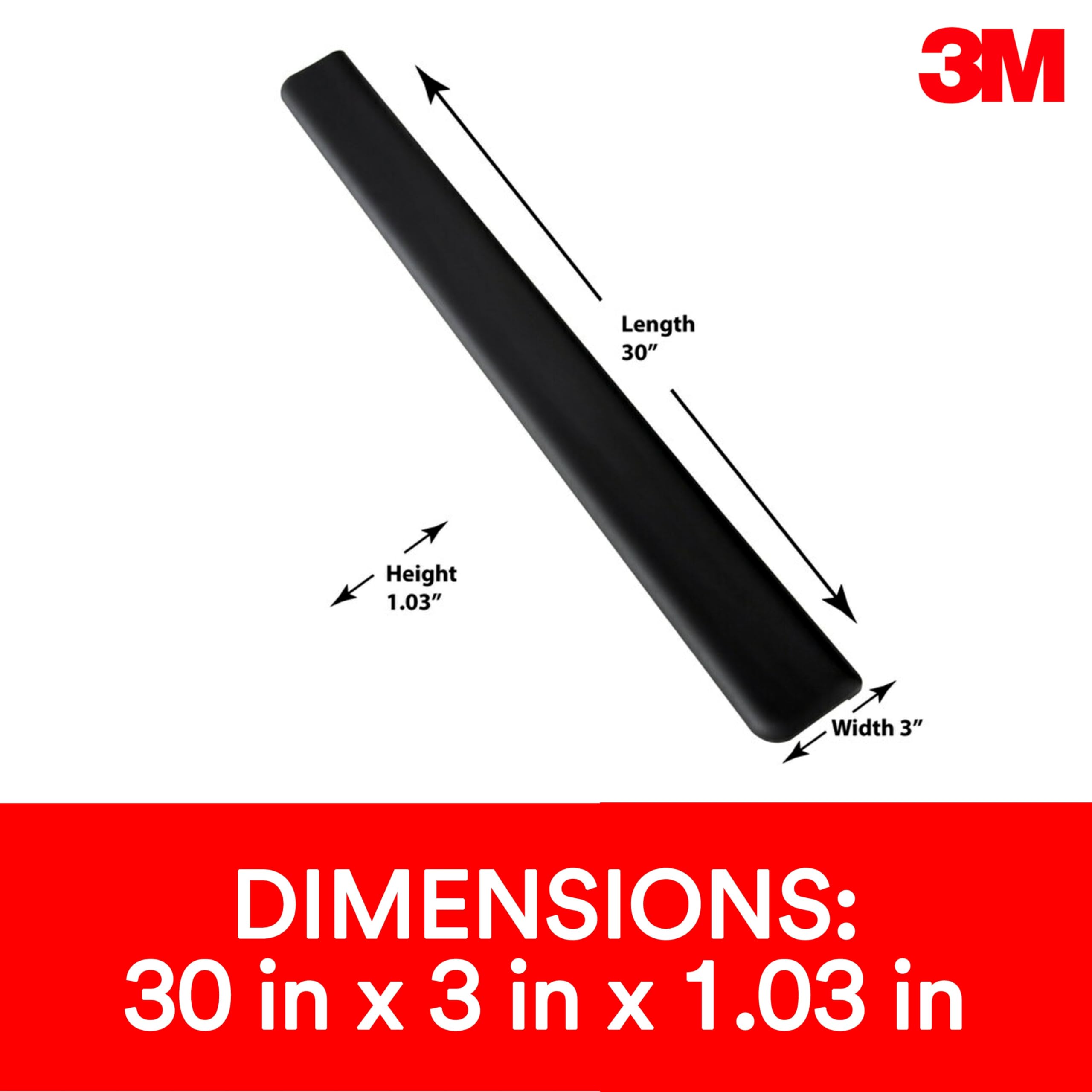 3M Gel Wrist Rest for Standing Desks, Accommodate Different Working Positions, Black (WR200B) 30.13 x 1 x 3.25 inches