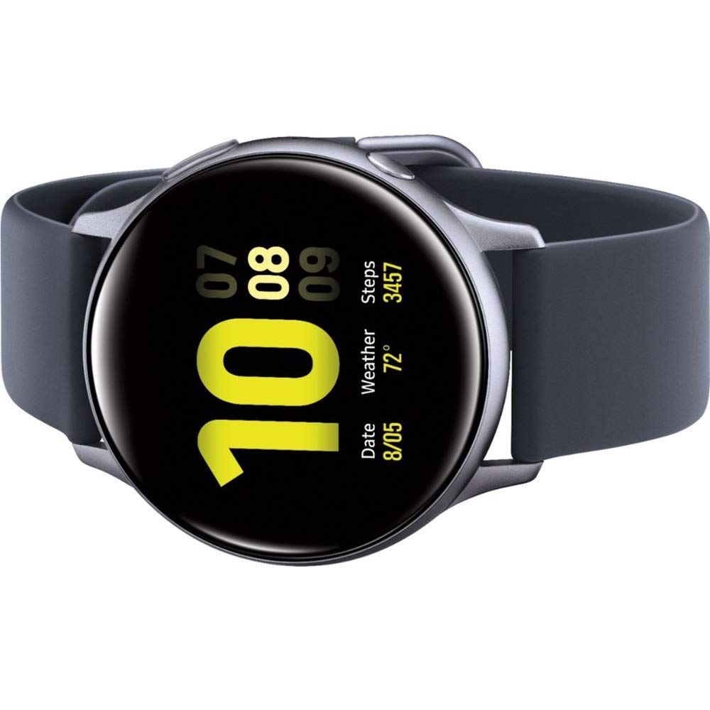 2V8M Samsung Galaxy Watch Active2 (Silicon Strap + Aluminum Bezel) Bluetooth - International (Renewed) Multisport Tracker (Aqua Black, R830 - 40mm)