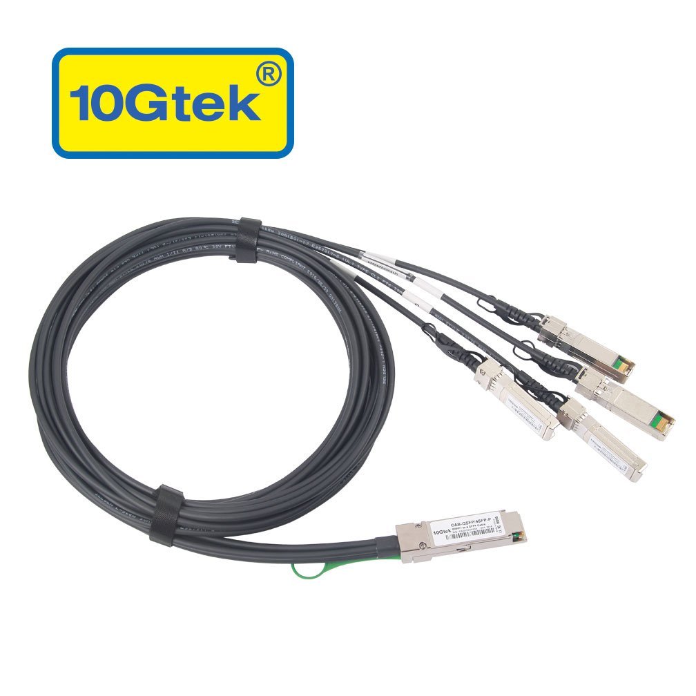 10Gtek 40G QSFP+ to 4xSFP+ Breakout DAC - 40GBASE-CR4 Passive Direct Attach Copper Twinax QSFP to SFP Cable for Mellanox MC2609130-001 Devices, 1-Meter(3.3ft)