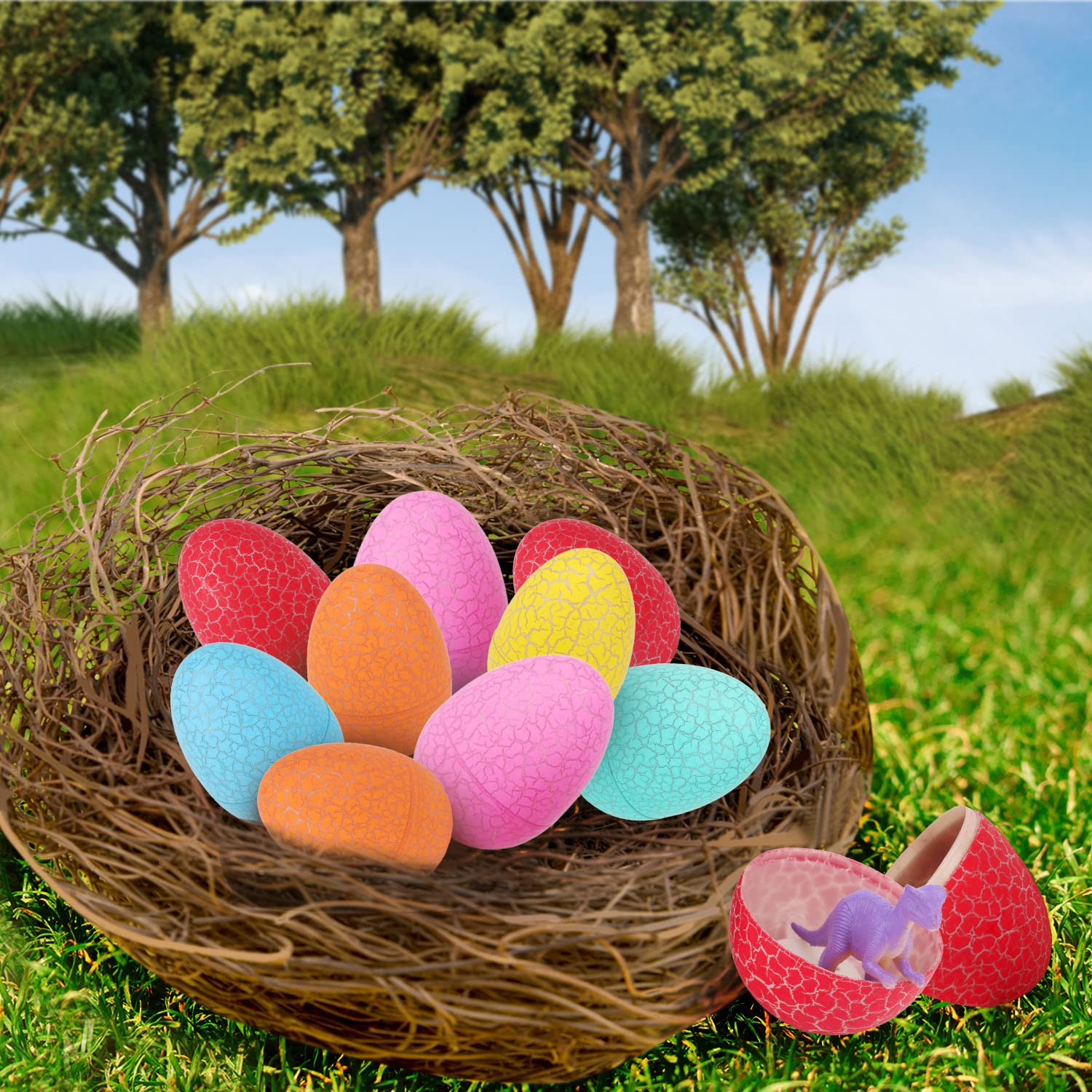 12 Dinosaur Eggs Toys, Surprise Pack with 12 Unique Dinosaur Figures,Goodie Bag Stuffers,Pinata fillers, Easter Eggs dongcoh,Carnival Prizes Treasure Box,Birthday Party Gifts for Kids